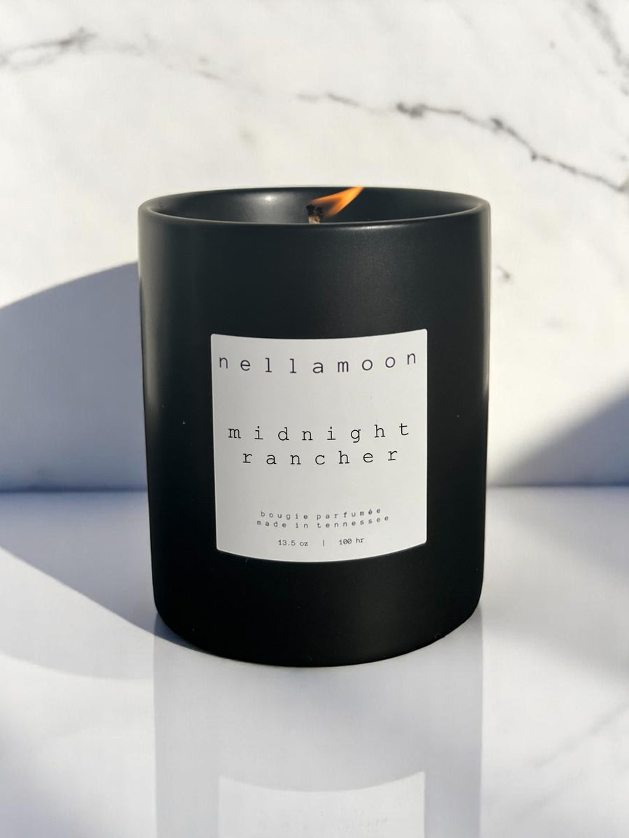 midnight rancher boyfriend candle: cowboy, pink pepper, vetiver, musk – nellamoon candles