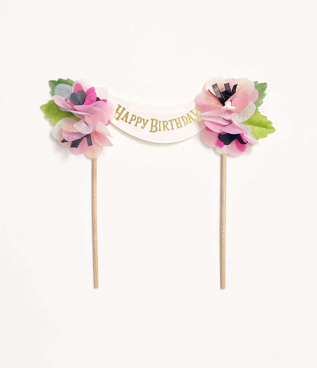 Happy Birthday Cake Topper Pink Anemone Paper Flowers – nellamoon candles